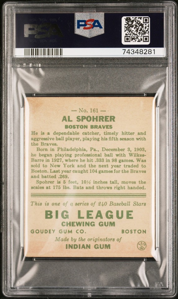 1933 Goudey #161 Al Spohrer Braves PSA 3.5 | eBay