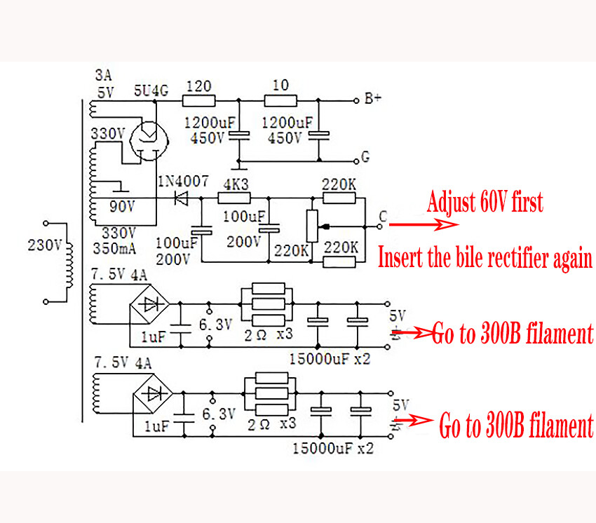 300b Transistor rectifier version Resistor capacitor tube block ...