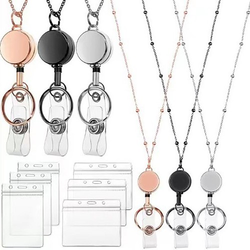 Retractable Badge Reel Lanyard ID Card Holders Chain Necklaces Keychain ...
