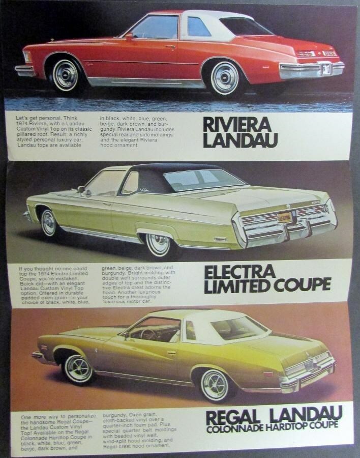 1974 Buick Riviera Electra Century Regal Landau Tops Sales Brochure ...