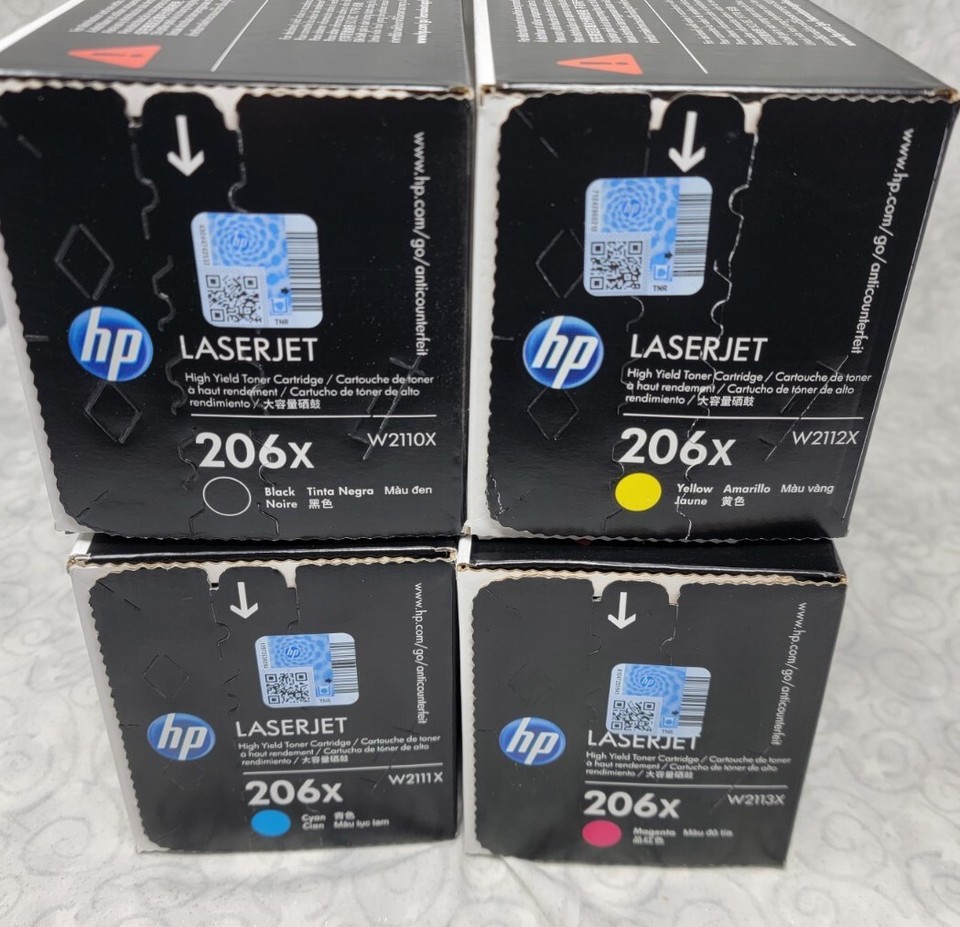 HP 206X Black Cyan Magenta Yellow Toner W2110X W2111X W2112X W2113X Set ...