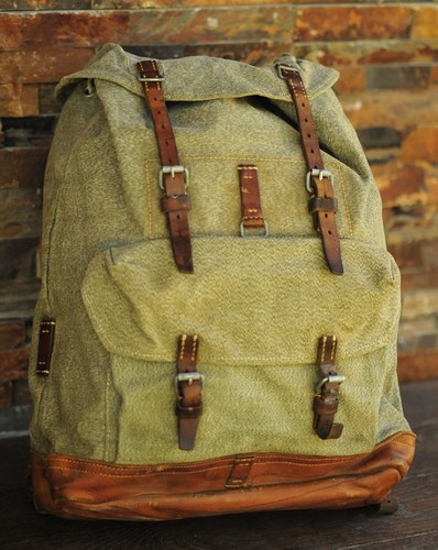 Vintage 53’ Swiss Army Backpack Military Salt & Pepper Canvas & Leather ...