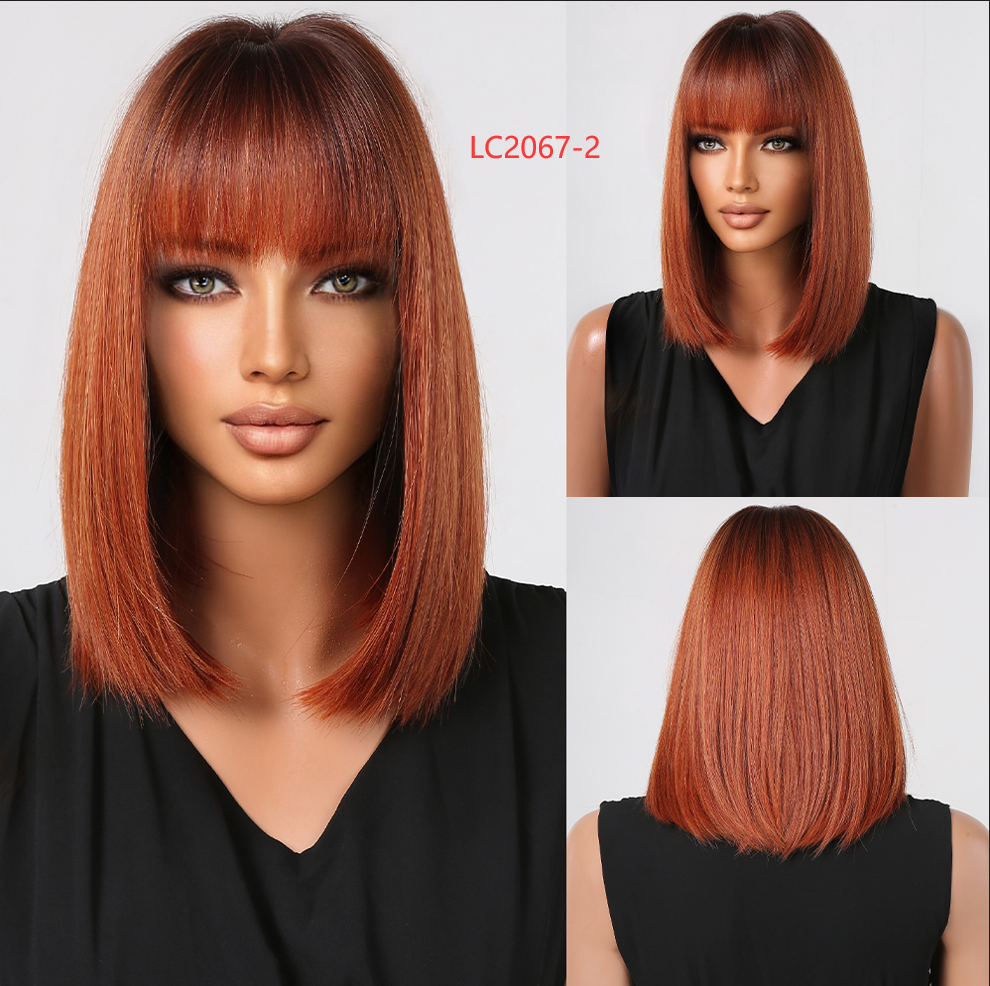 Short Straight Synthetic Wigs for Women Blonde to Brown Ombre Bob Wig with Bangs | eBay