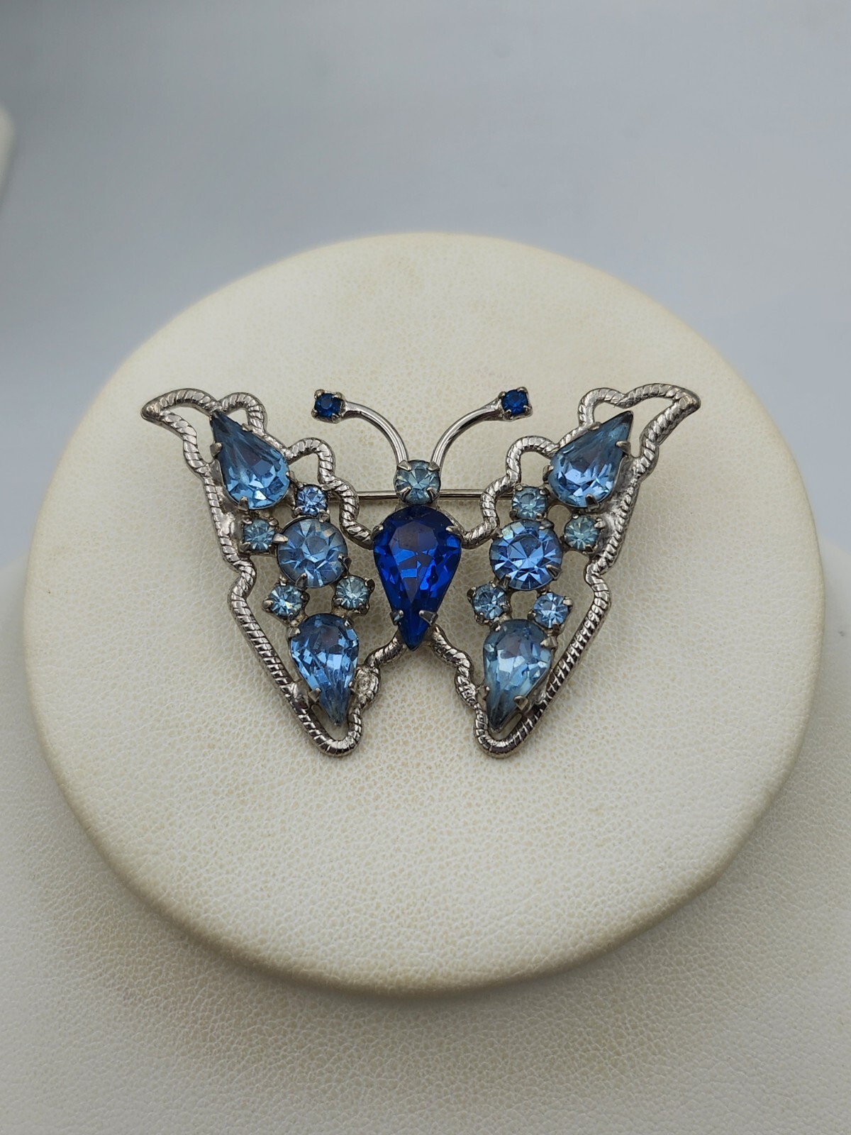 Vintage SIGNED Weiss BLUE Pear Shape Rhinestone BUTTE… - Gem