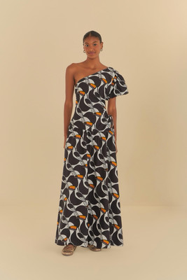 Farm Rio Brazil Toucan One Shoulder Long Dress Size M | eBay