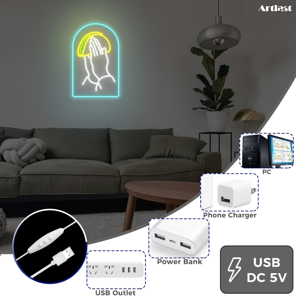 Praying Hands Holding Tacos Neon Sign LED Tacos Neon Light Mexican Food ...