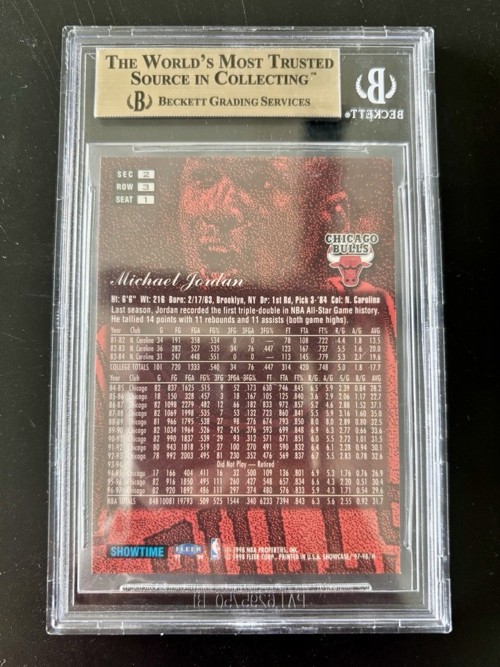 1997-98 MICHAEL JORDAN BGS FLEER FLAIR SHOWCASE #1 ROW 3 BULLS BGS 9.5 ...