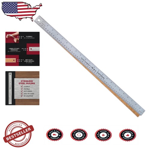 Cork Backed Stainless Steel Ruler - 24 Inch Straight Edge for Accurate ...