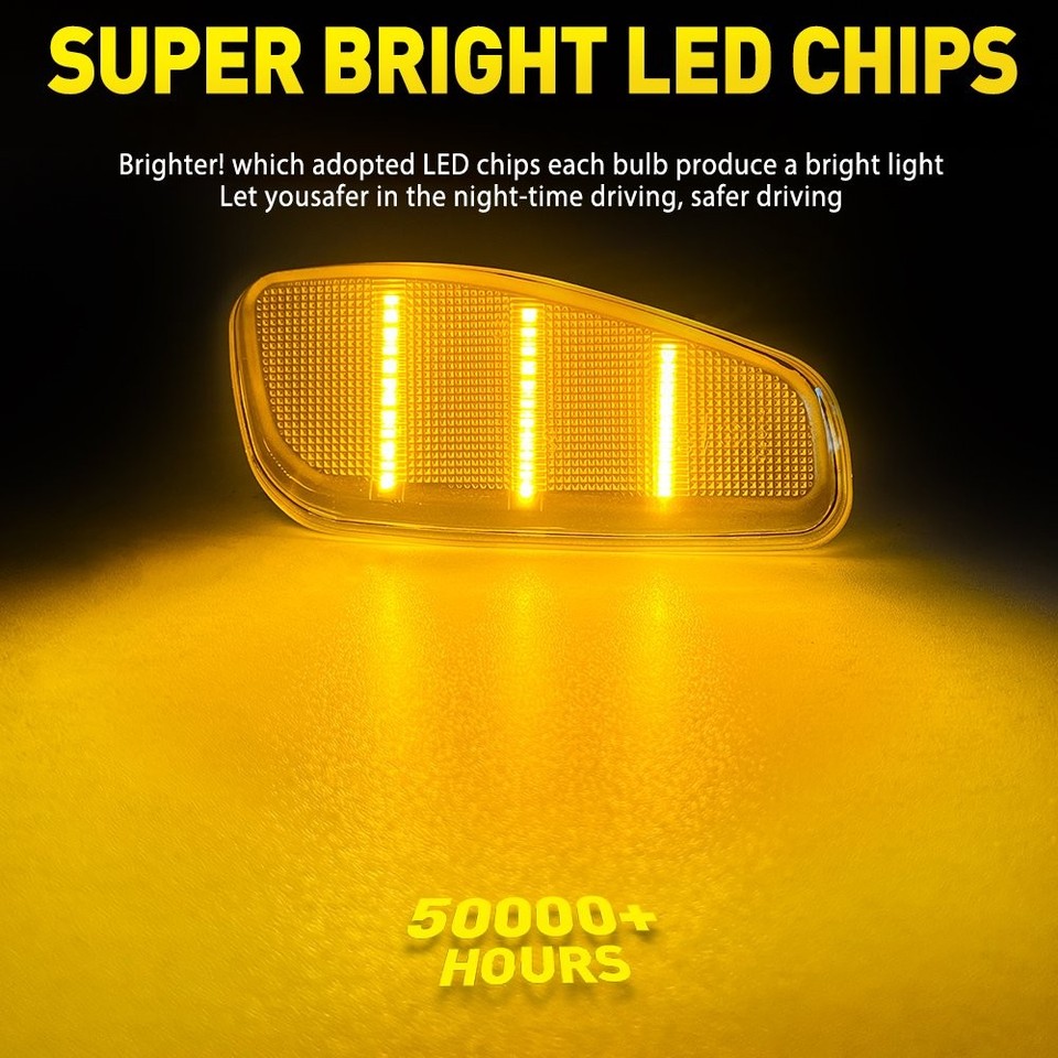 2Pcs Clear Amber LED Front Side Marker Lights Lamp For Jeep Renegade ...