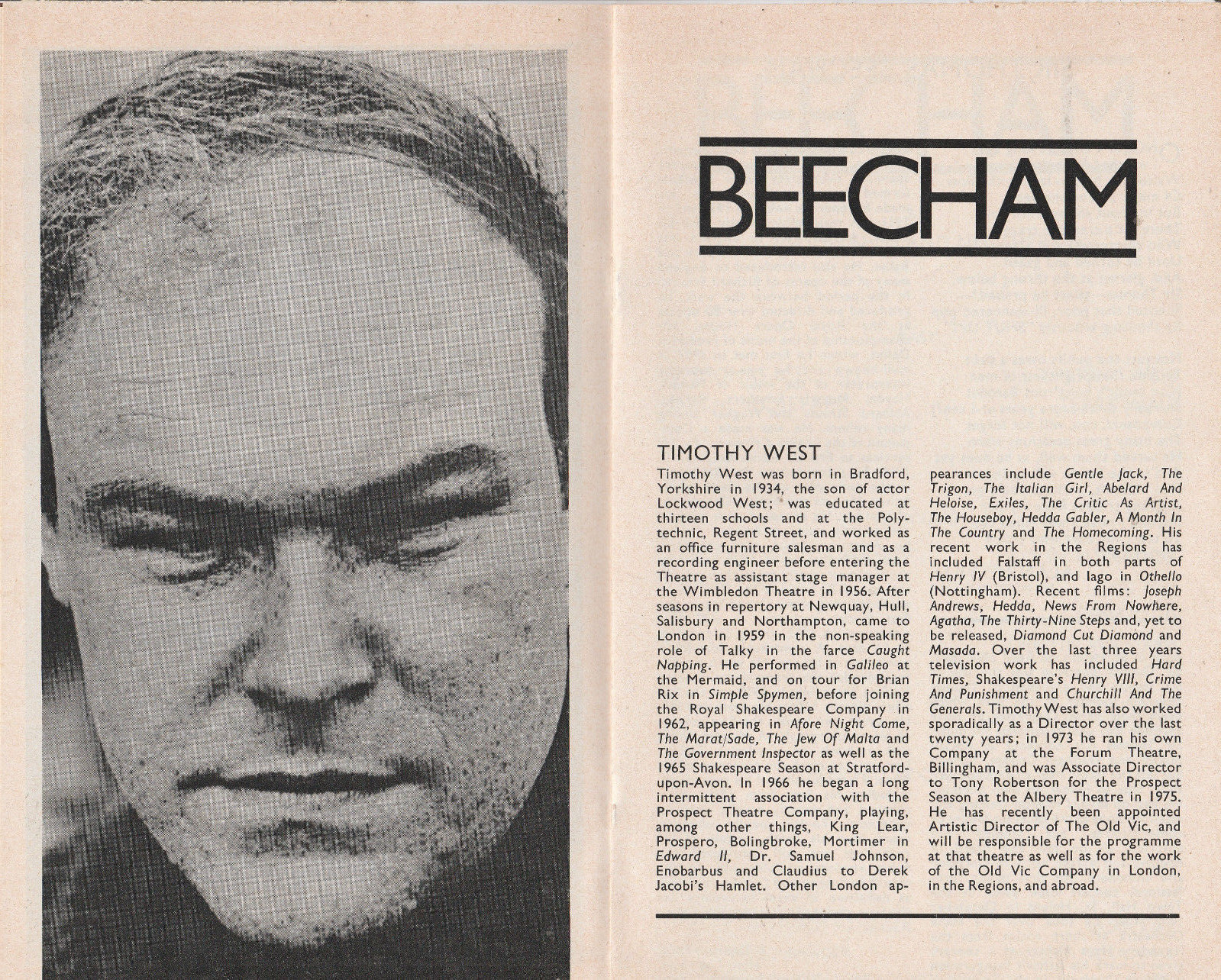 Beecham-Apollo Thaetare Programme 1980 (Timothy West/Ned Sherrin) | eBay