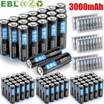 EBL 4-20Pcs 3000mAh 1.5V AA Lithium Batteries Constant Volt Double A ...