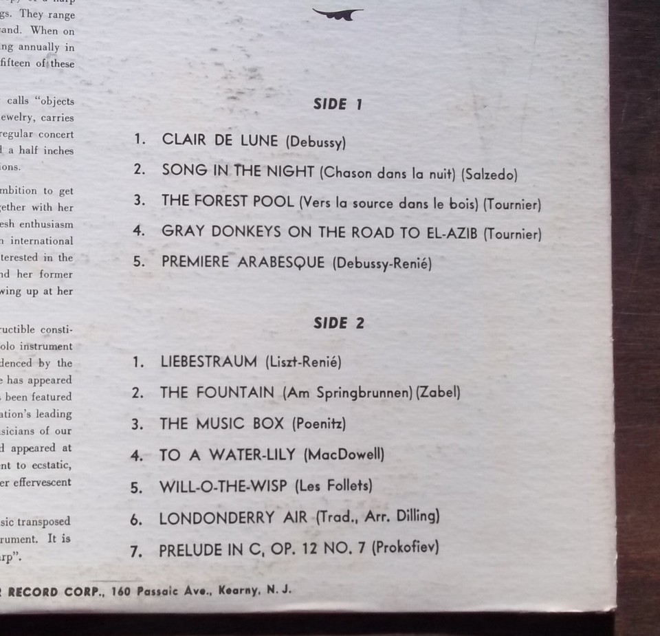 MILDRED DILLING, CLAIR DE LUNE, CLASSICAL ROMANTIC LP, URANIA LABEL | eBay