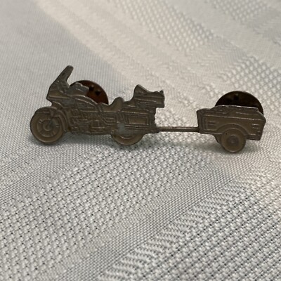 motorcycle w/trailer pin collectible vintage old tour bike biker vest ...