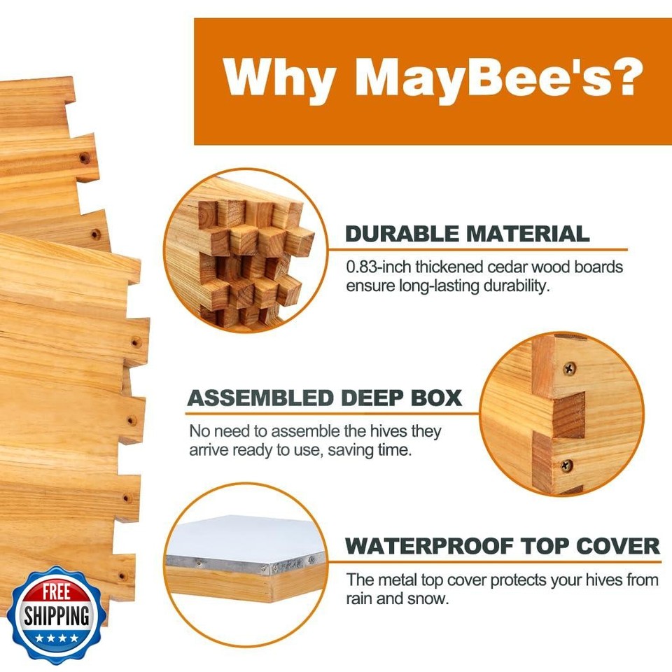 MayBee 8-Frame Beehive Starter Kit, Bee Hive Kit Dipped in 100% B | eBay