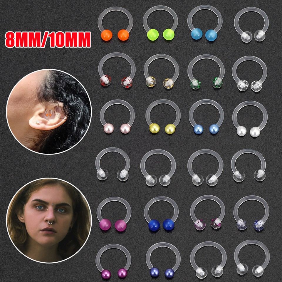 10-24Pcs 16G Nose Septum Rings Lip Piercing Steel/Acrylic Horseshoe ...