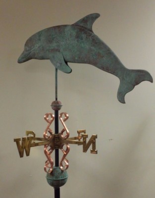 DOLPHIN ANTIQUED 3D MAJESTIC, COPPER weathervane, AS SHOWN.NO ROOF ...