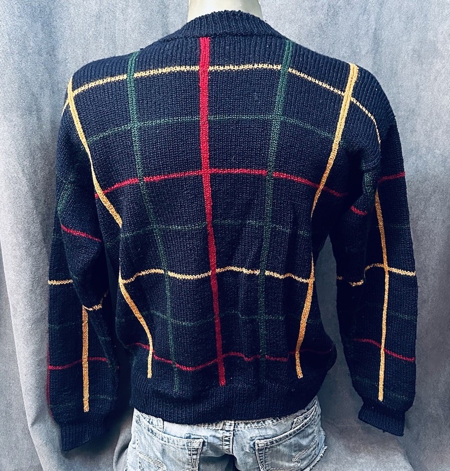 Vtg Wool Cardigan Sweater 80s 90s Grandpa Plaid izod Large Men’s | eBay UK