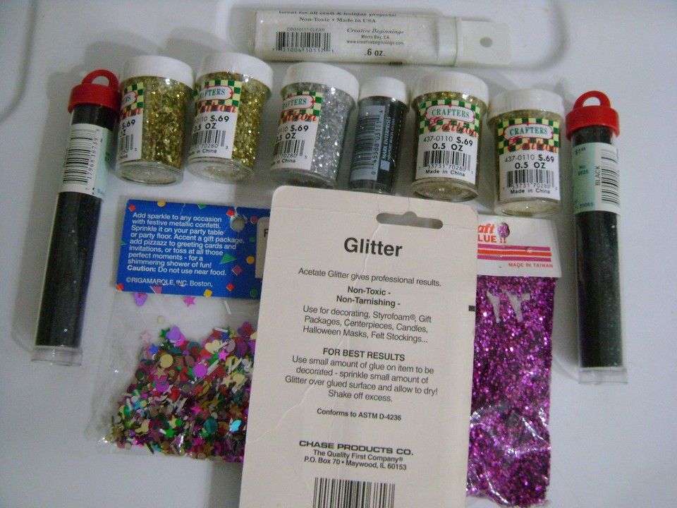 VTG GLITTER MIXED LOT (11) & (1) CONFETTI ASSORTED BRAND CRAFTS SEALED ...