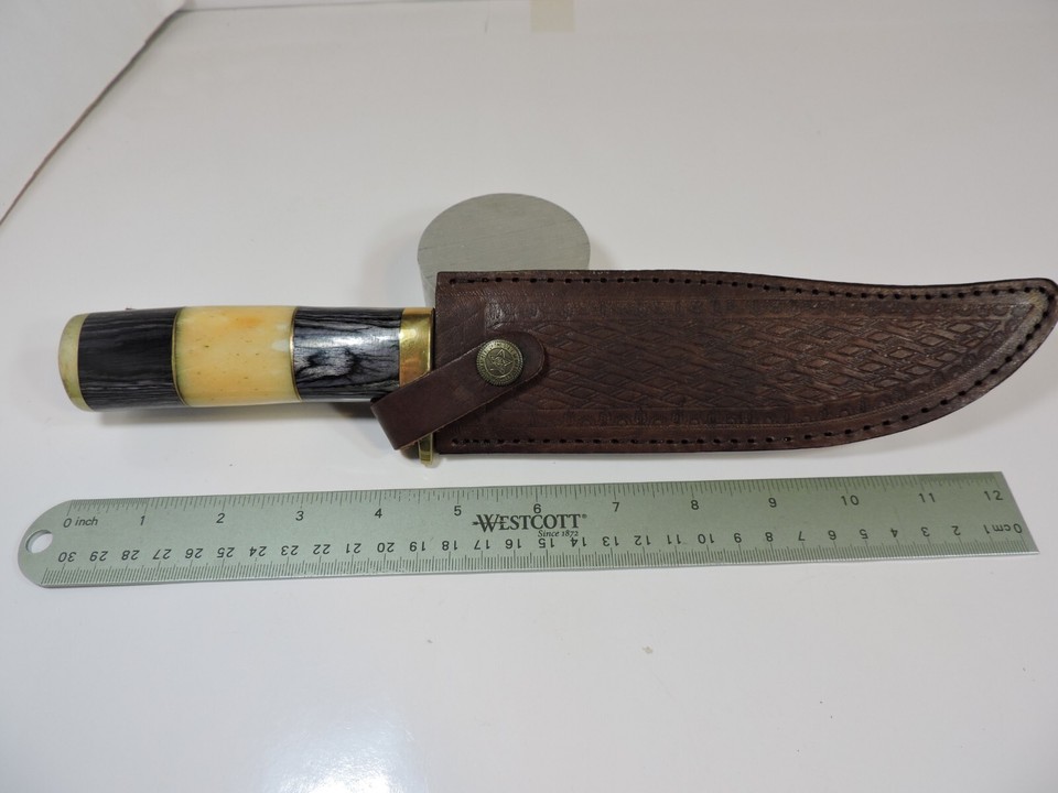 TIMBER RATTLER TR75 Dark Blue & Camel Bone Bowie fixed blade knife 12 ...