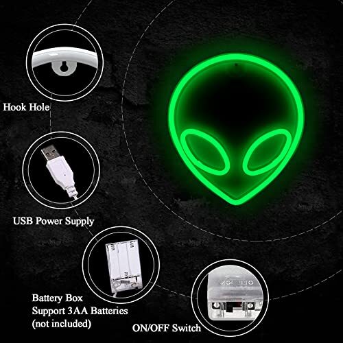 Alien Neon Sign Green LED Alien Neon Light USB/Battery Operated Cool ...