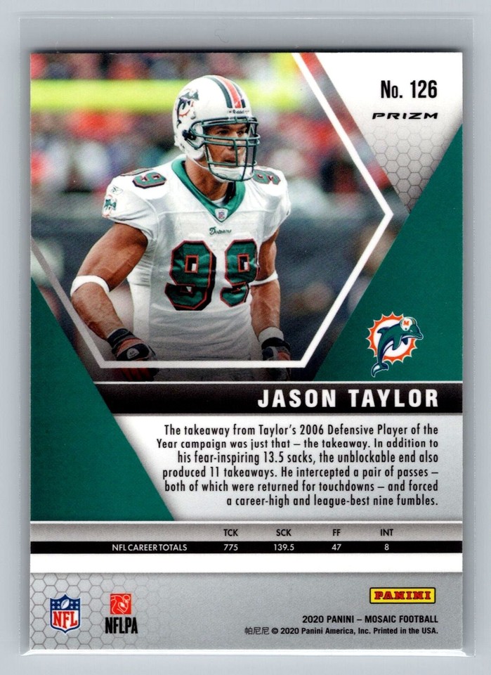 2020 Panini Mosaic ORANGE REACTIVE Prizm Base Card #126 of JASON TAYLOR ...