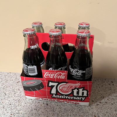 Vintage-Detroit Red Wings 70th Anniversary Coca Cola 6 pk glass bottles ...