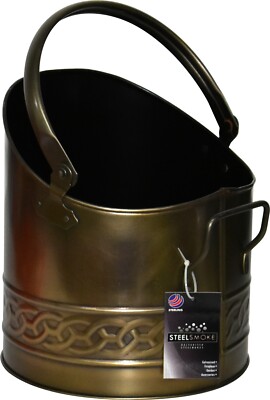 Round Coal Hod Scuttle Brass 29cm Ash Bucket Fireplace Log Wood Heavy ...
