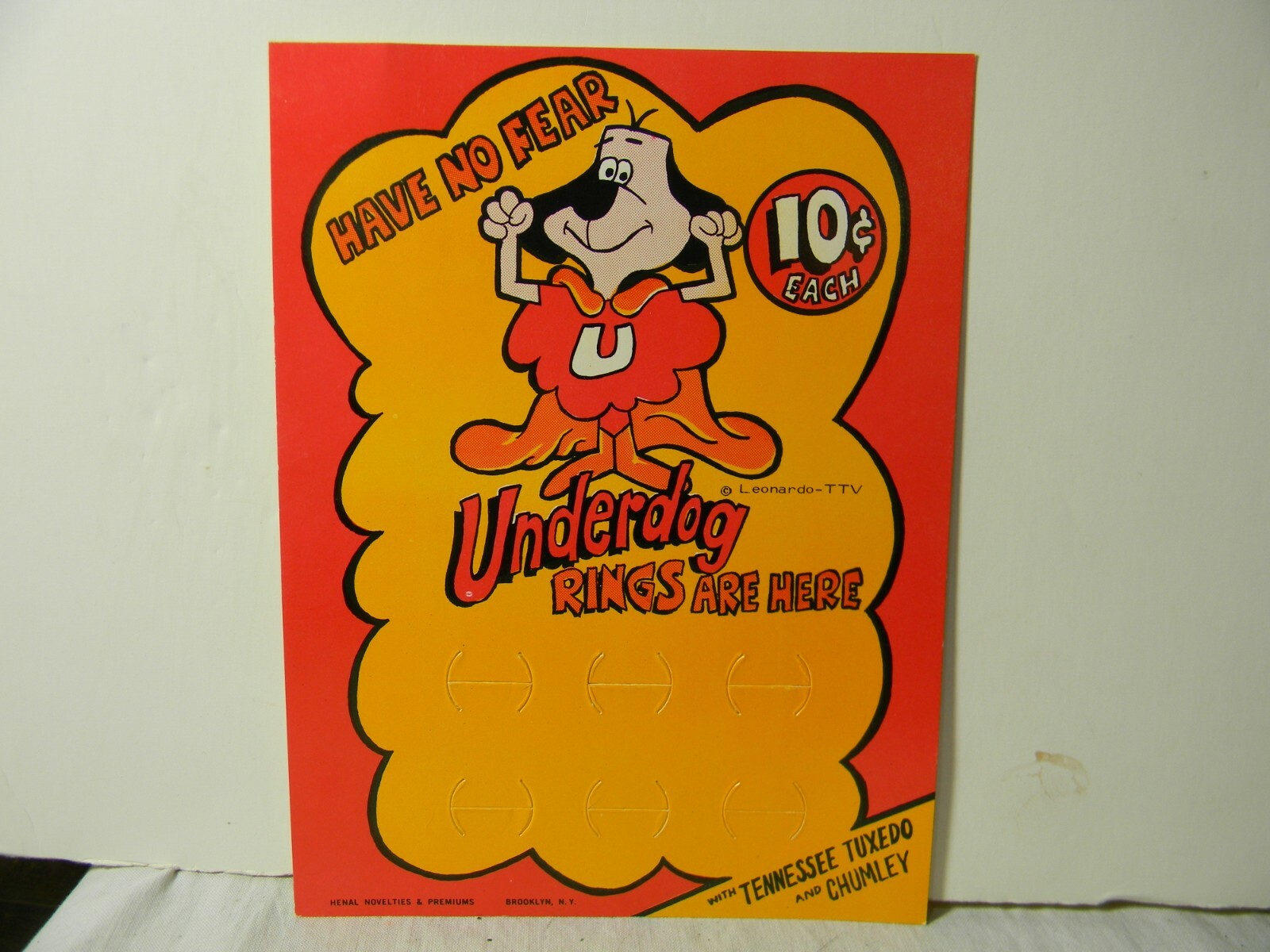 1960'S UNDERDOG RINGS ARE HERE CHARM RING GUMBALL VENDING MACHINE CARD ...