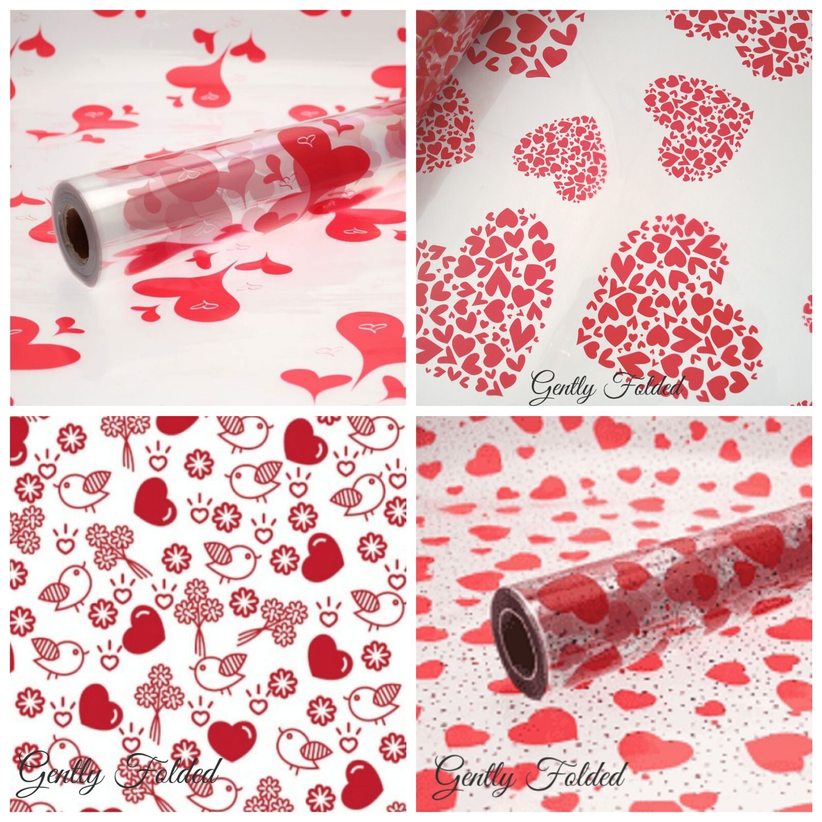 HEART CELLOPHANE GIFT WRAP VALENTINE FLOWERS WEDDING ANNIVERSARY hamper ...