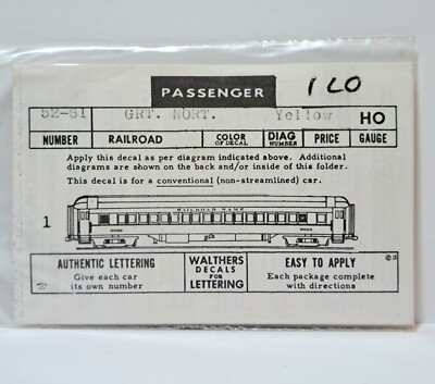 Original Walthers HO Scale Train Decals #52-61 Passenger Great Northern ...