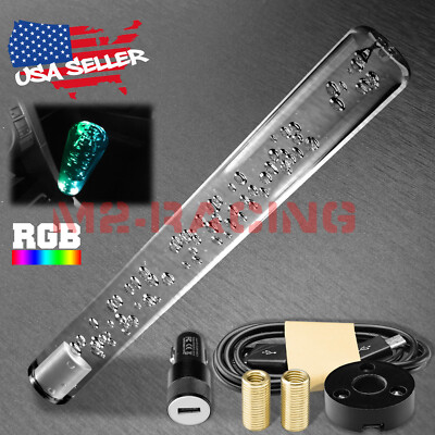 LED Light RGB ShiFT Knob Stick Crystal Transparent Bubble Gear Shifter ...