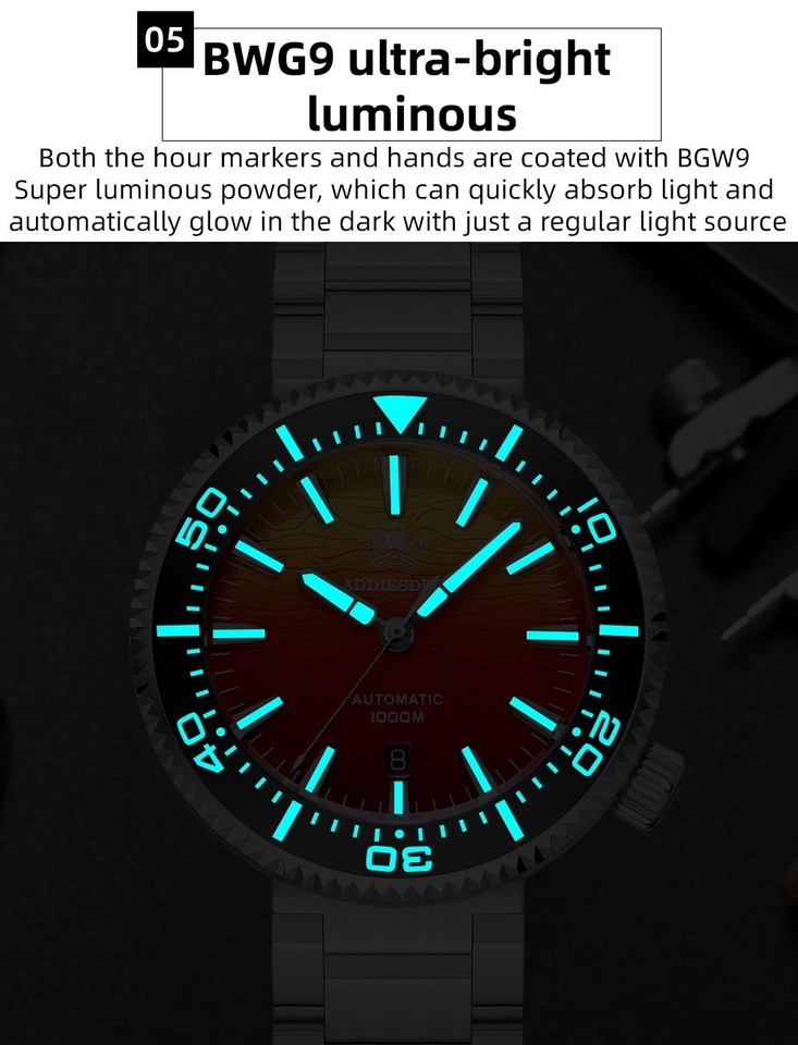 ADDIESDIVE Mens Tuna 1000M Diver Watch Automatic Sapphire Two Tone Blue ...