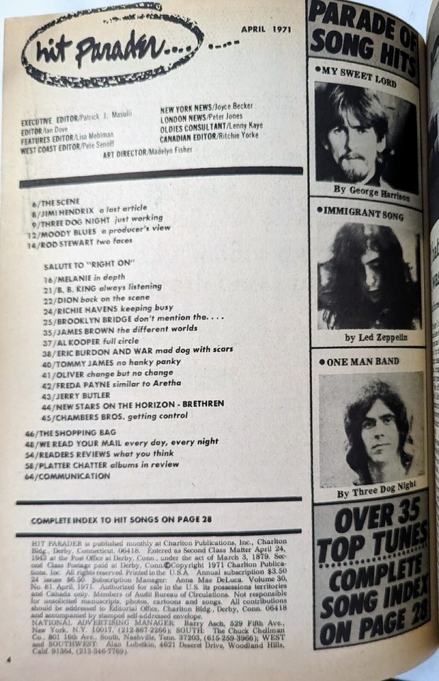 Hit Parader Magazine April 1971 Melanie, Faces, Hendrix, Moody Blues, 3 ...