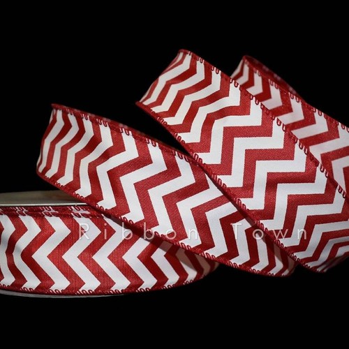 5 Yards Red White Chevron Stripe Zig Zag Wired Ribbon 1 1/2"W | eBay
