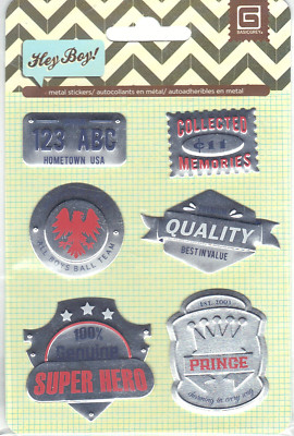 BasicGrey HEY BOY! (6) EMBOSSED METAL STICKERS scrapbooking CRAFTS | eBay
