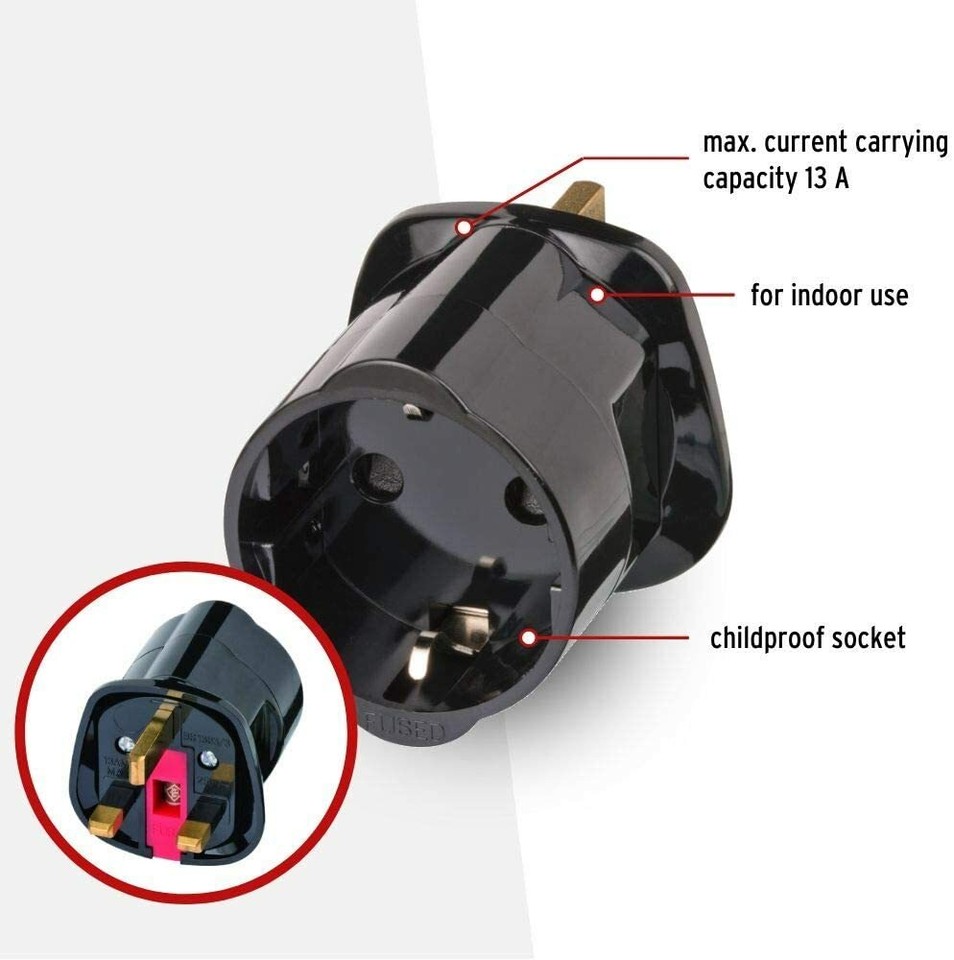 Brennenstuhl Travel Plug Europe to UK Plug Adapter Plug Socket 2 Pin to ...