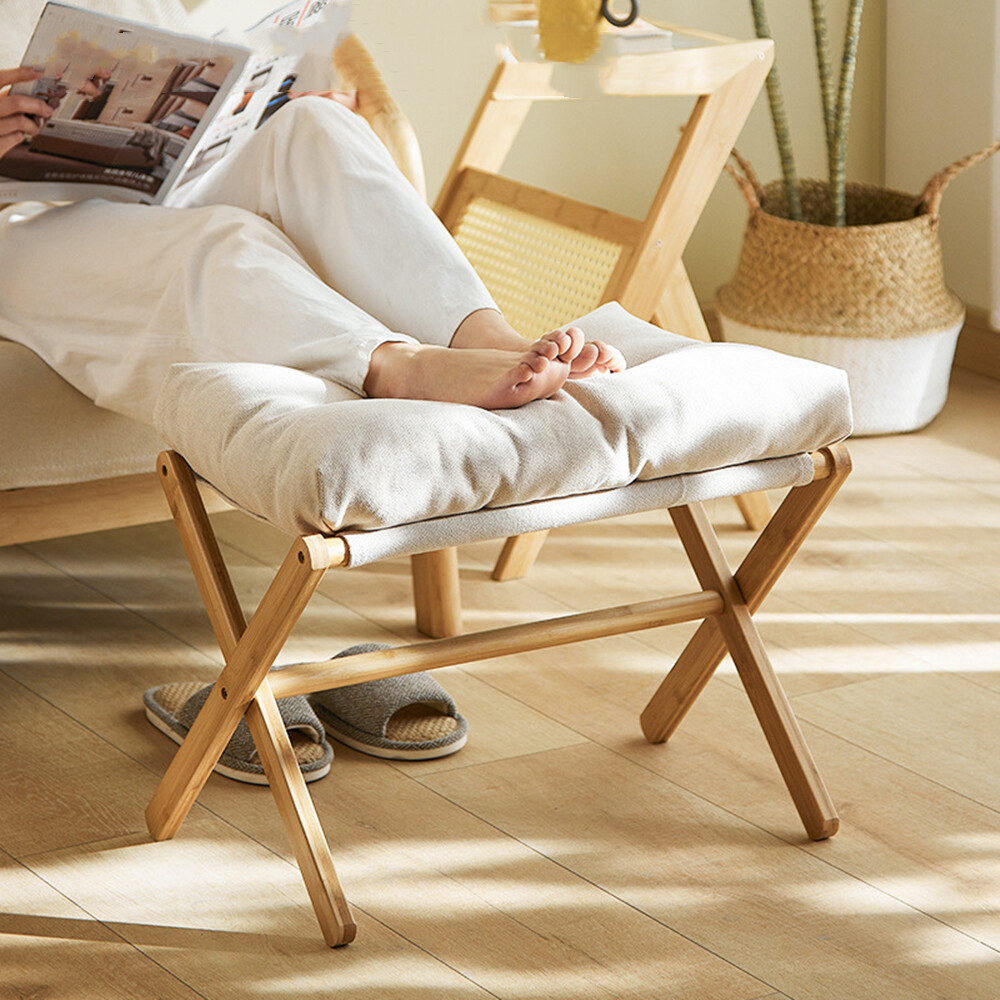 Bamboo Foldable Footstool Wood Soft Foot Rest Shoe Changing Stool with ...