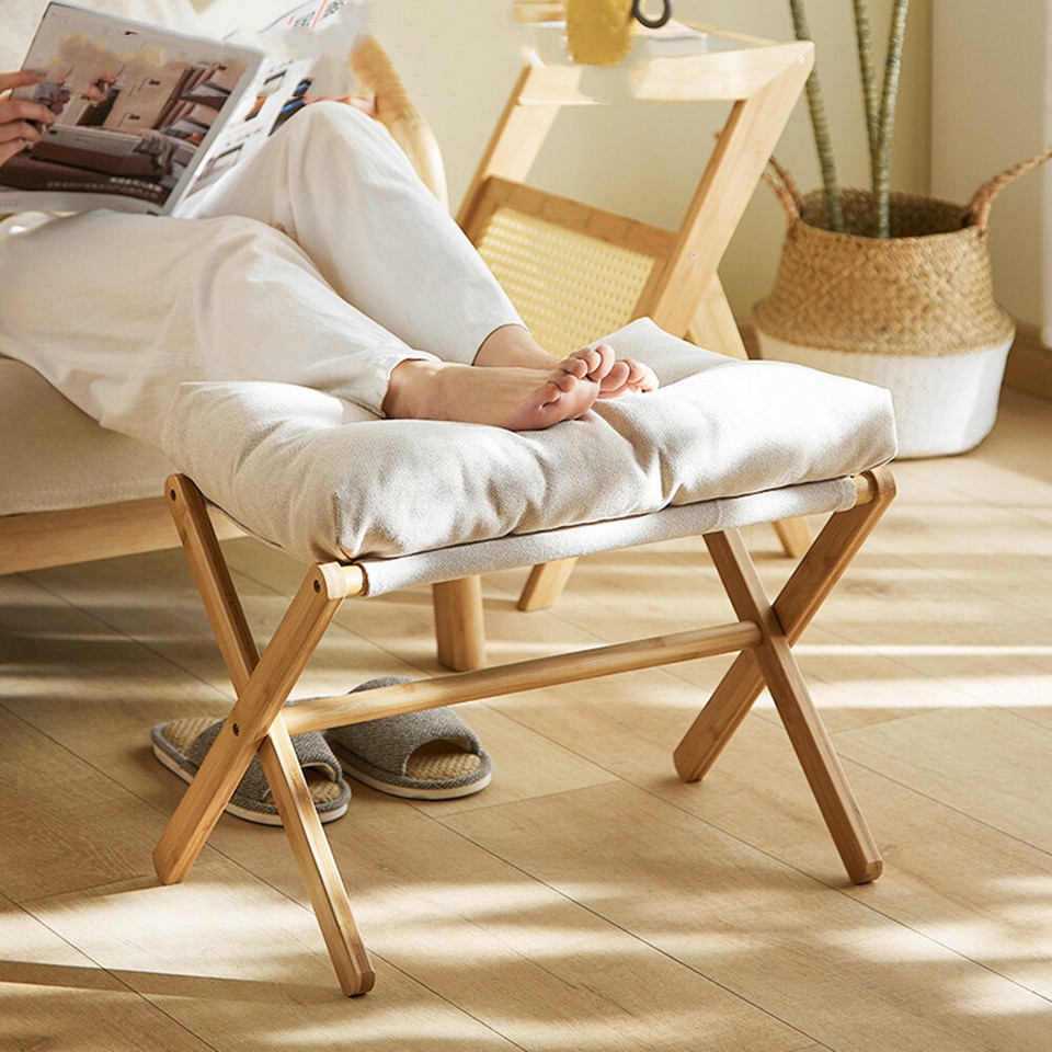 Bamboo Foldable Footstool Wood Soft Foot Rest Shoe Changing Stool with ...