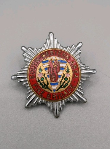 South Western Area Scotland Fire Brigade Cap Badge Chrome & Enamel Post ...