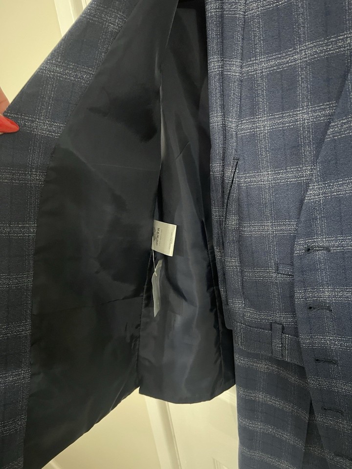 Men’s 3 Piece Suit, Navy Blue Check, Slim Fit, Next Suit | eBay UK