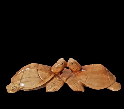 Hand Carved Wooden Kissing Turtles Statue Figurine 14" | eBay
