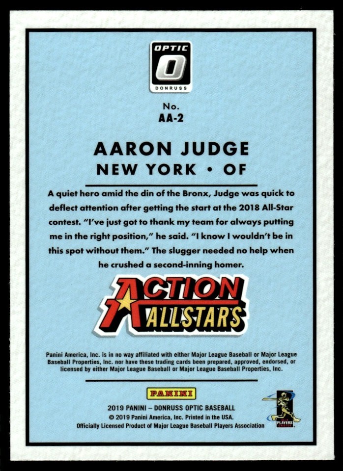 2019 Donruss Optic Action Allstars Aaron Judge New York Yankees #AA-2 ...