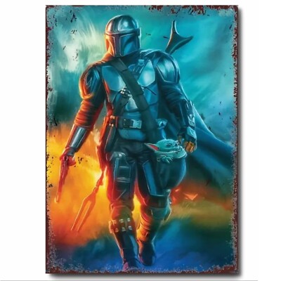 Star Wars The Mandalorian and baby Yoda Groku Artwork Printed On Metal ...