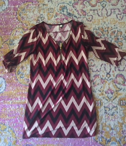 Tacera Womens Dress Size L Multicolor Chevron Scoop Zip 3/4 Sleeve ...