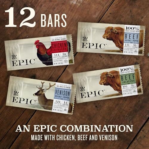 EPIC Protein Bars Variety Pack Gluten Free Keto Paleo 12 Count Meat ...
