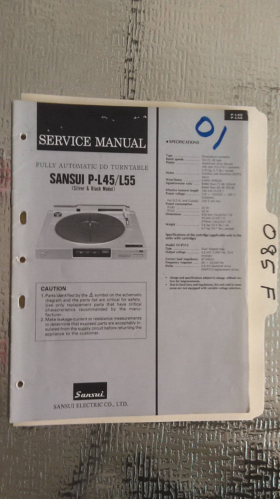 Sansui p-l45 l55 service manual original repair stereo turntable record ...