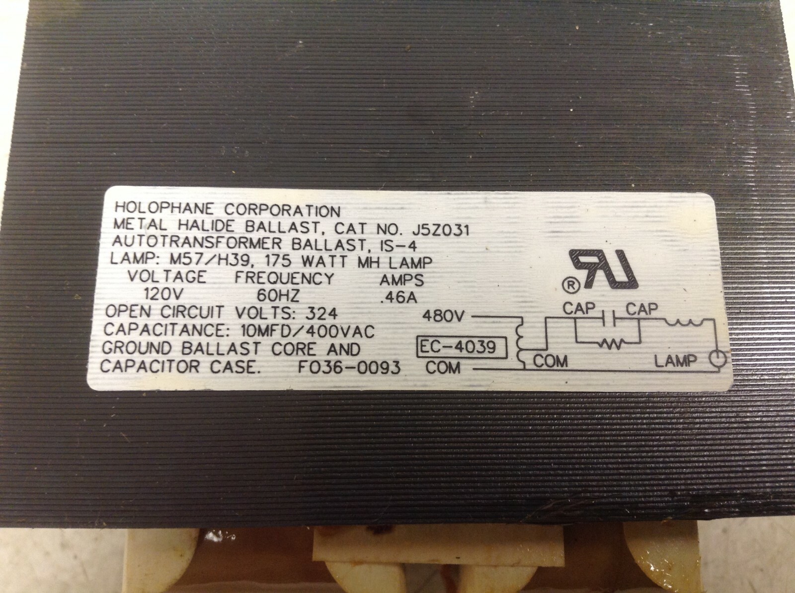 Holophane J5Z031 AutoTransformer Ballast IS-4 M57/H39 175 Watt MH Lamp ...