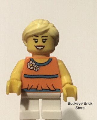 LEGO Classic City Town Girl Female Minifig Orange Top Red Lips Short ...