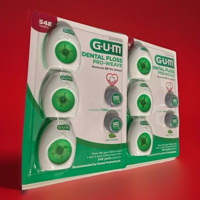 2 Packs, 1,096 Yards! GUM Pro Wave Dental Floss Mint Waxed 6 Count+ 4 ...
