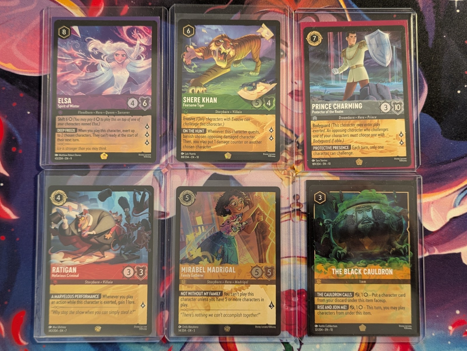Disney Lorcana Legendary Bundle 6 Cards Elsa, Shere Khan, Prince, Black ...
